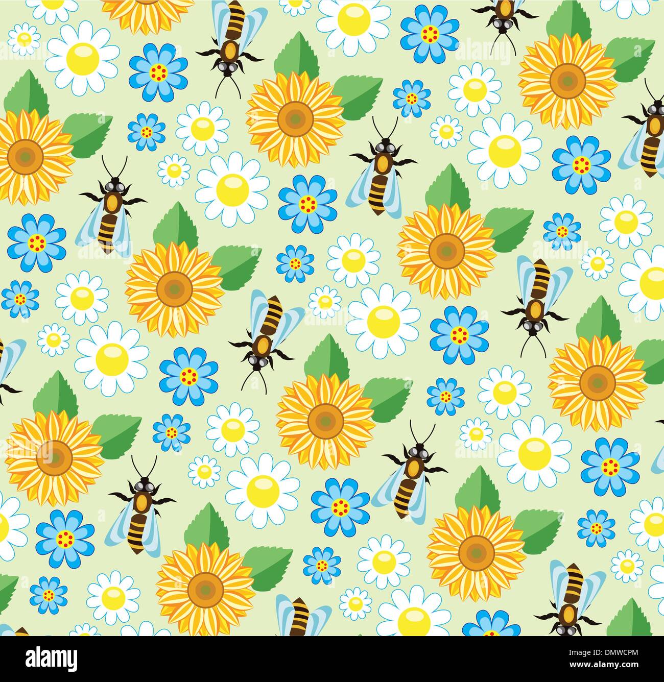 vector background with bees and flowers Stock Vector Image & Art - Alamy