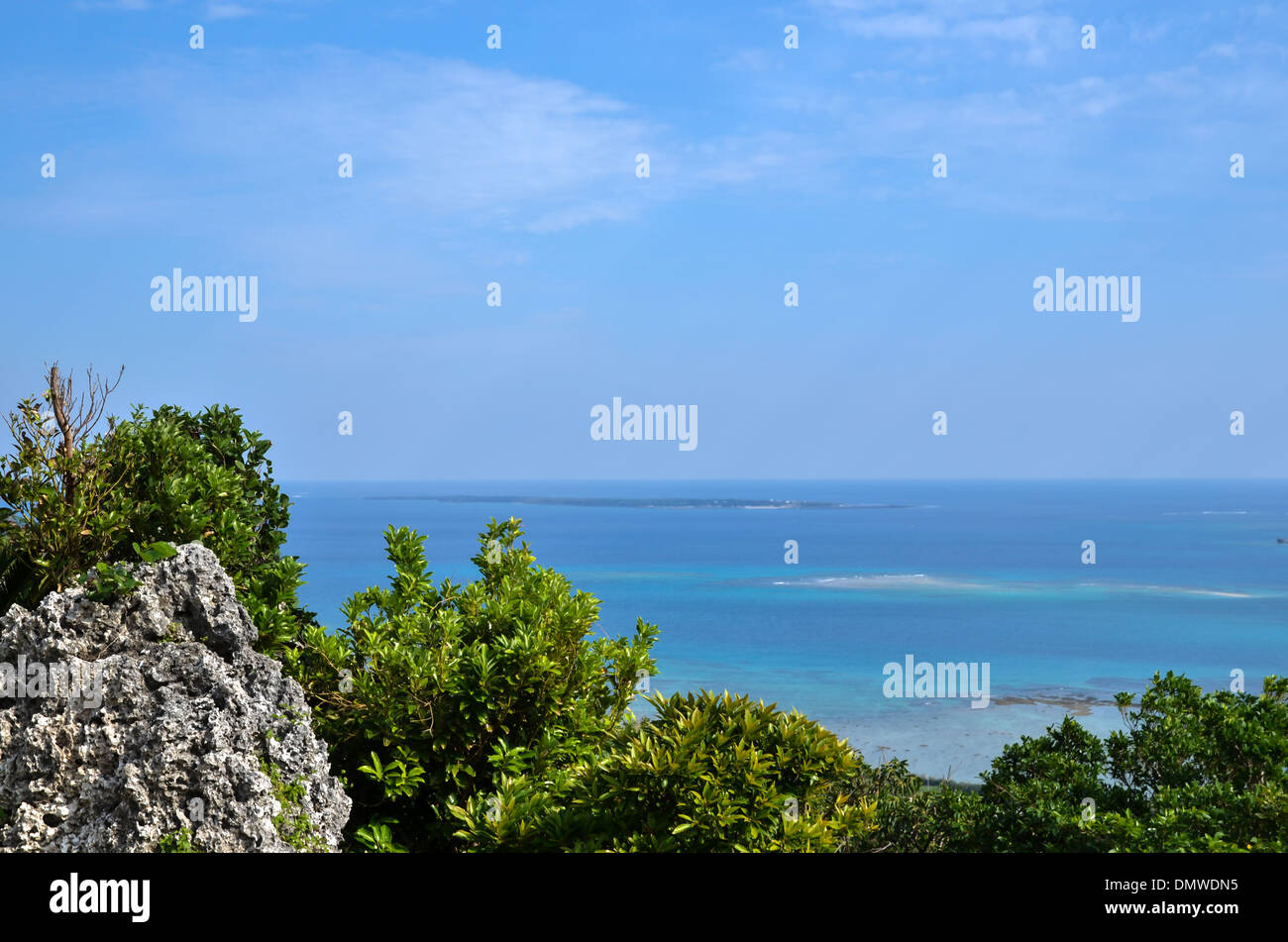 View over the Pacific Ocean from the western coast of Okinawa in Japan ...