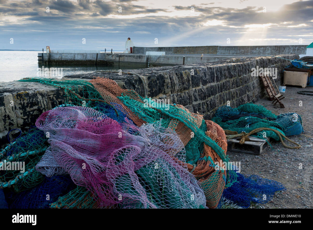 pier burghead working nets fishing moray coast Stock Photo - Alamy