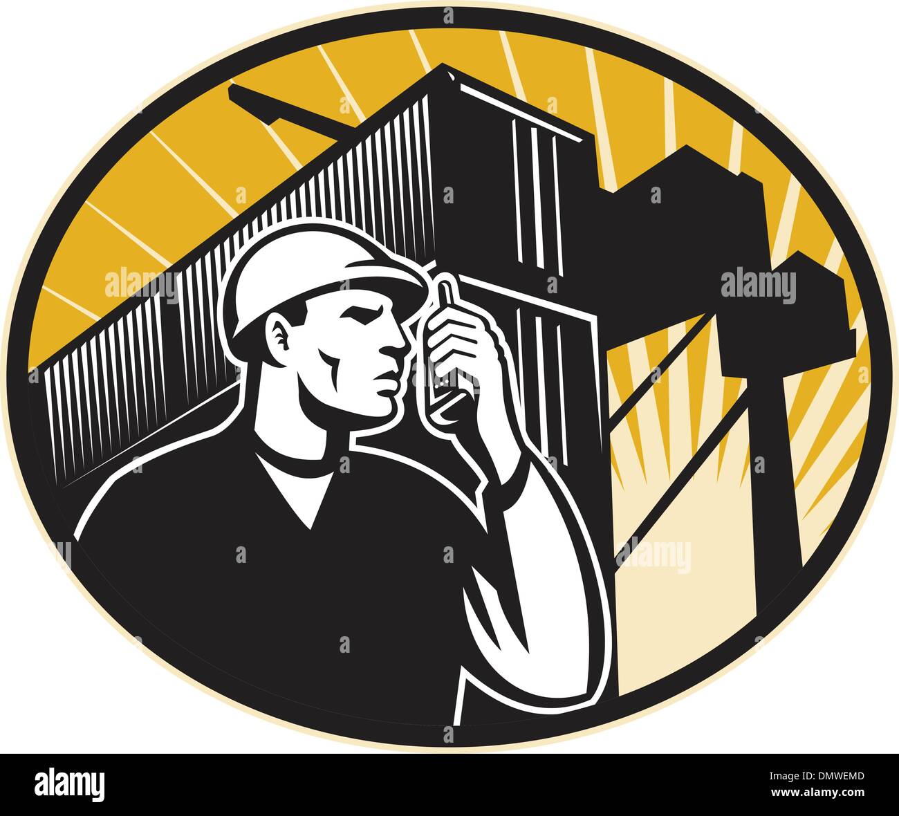 Dock Worker Talking Phone Container Crane Stock Vector Image & Art - Alamy