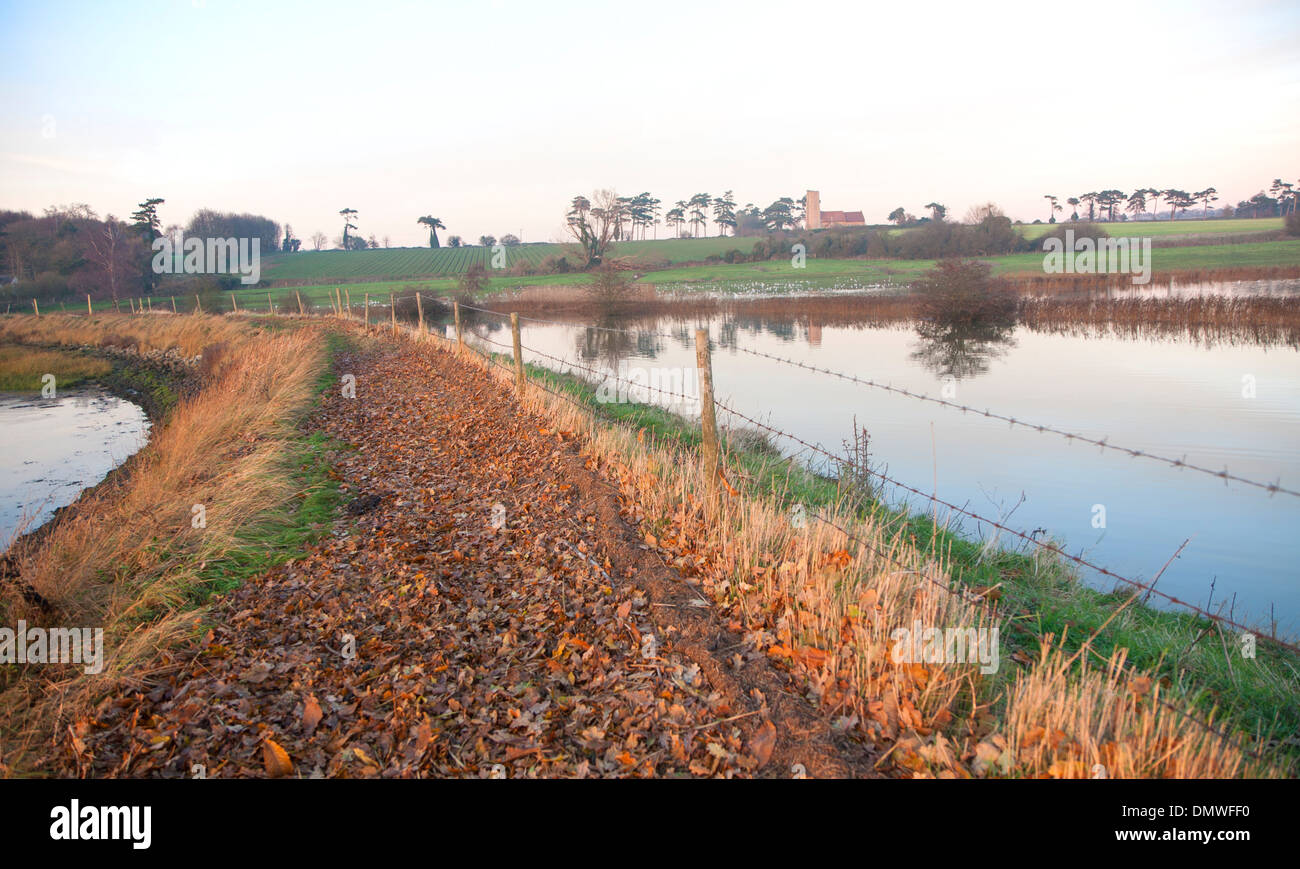 River Deben flood defence wall over-topped by storm surge water ...