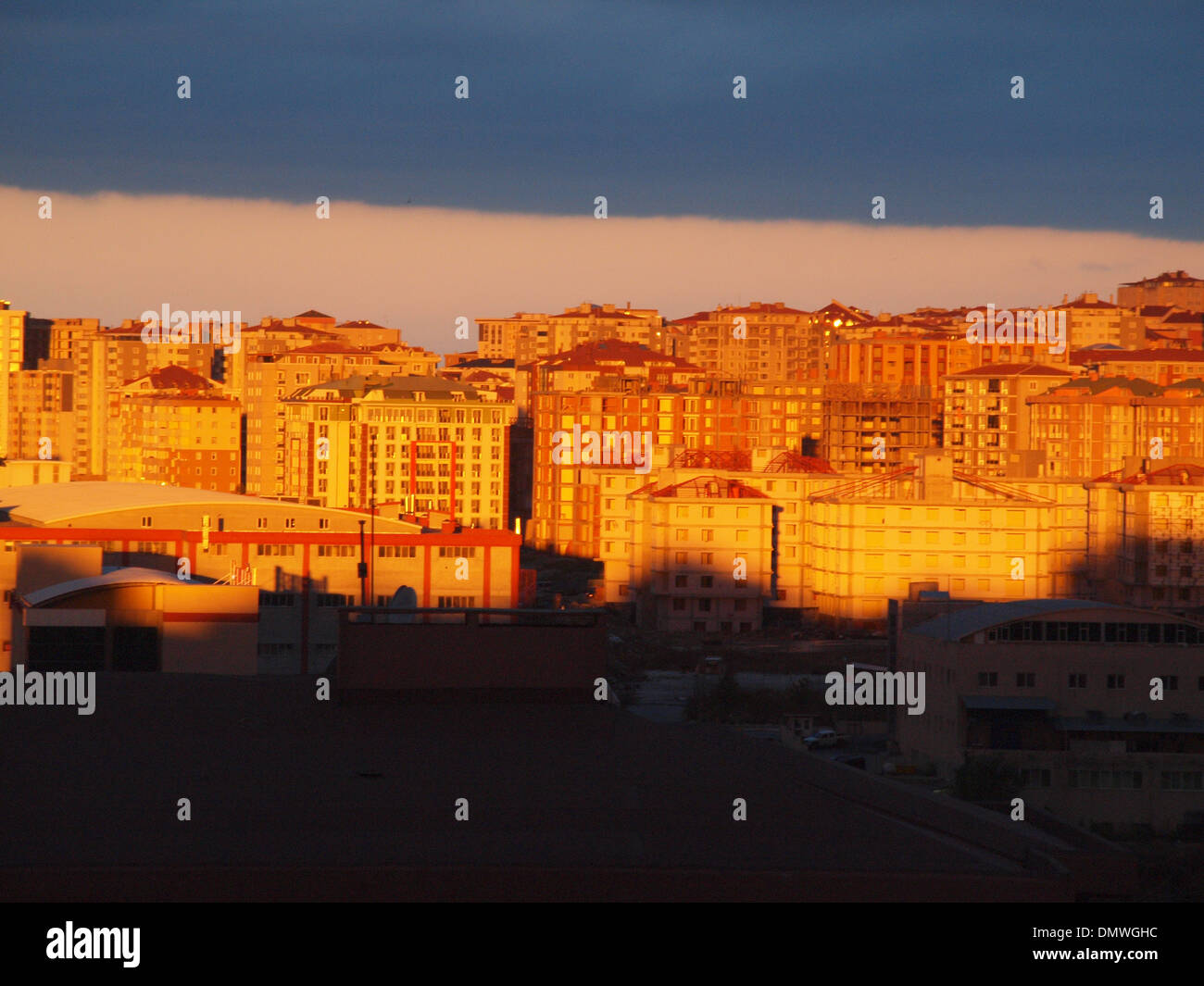 Sun rising over newly built housing estate in Istanbul Turkey Stock ...
