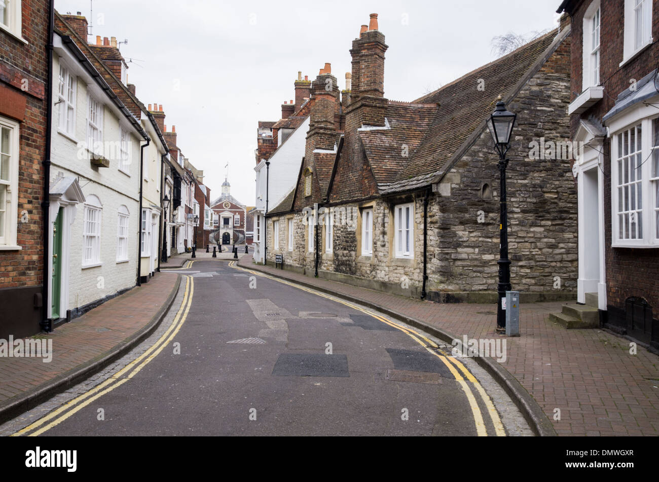 A street scene in the Harbour district of Poole with old houses, and ...