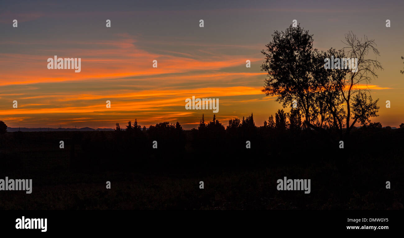 Beautiful Sunset over the countryside and vines of Chateauneuf du Pape ...