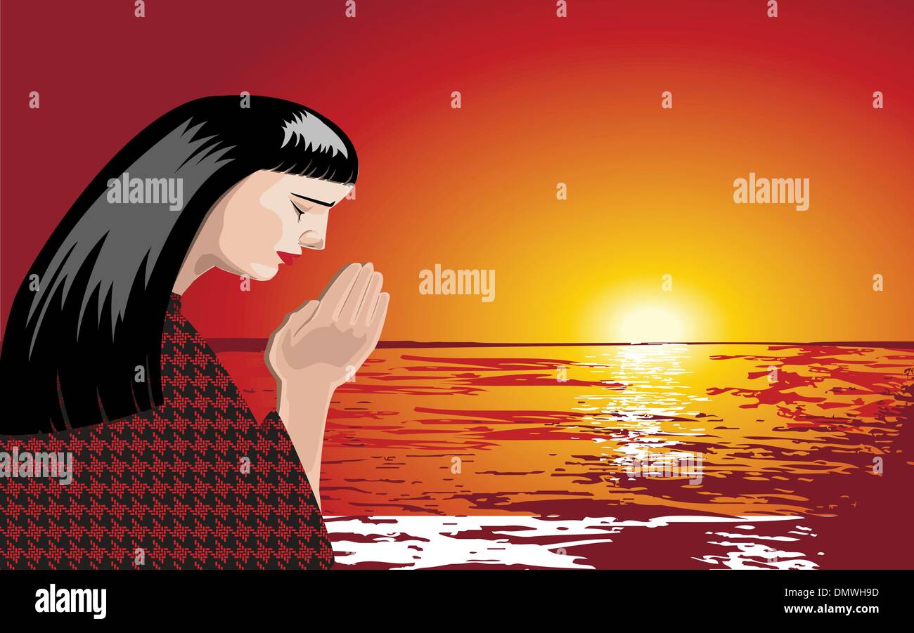 Woman praying at sunset hi-res stock photography and images - Alamy