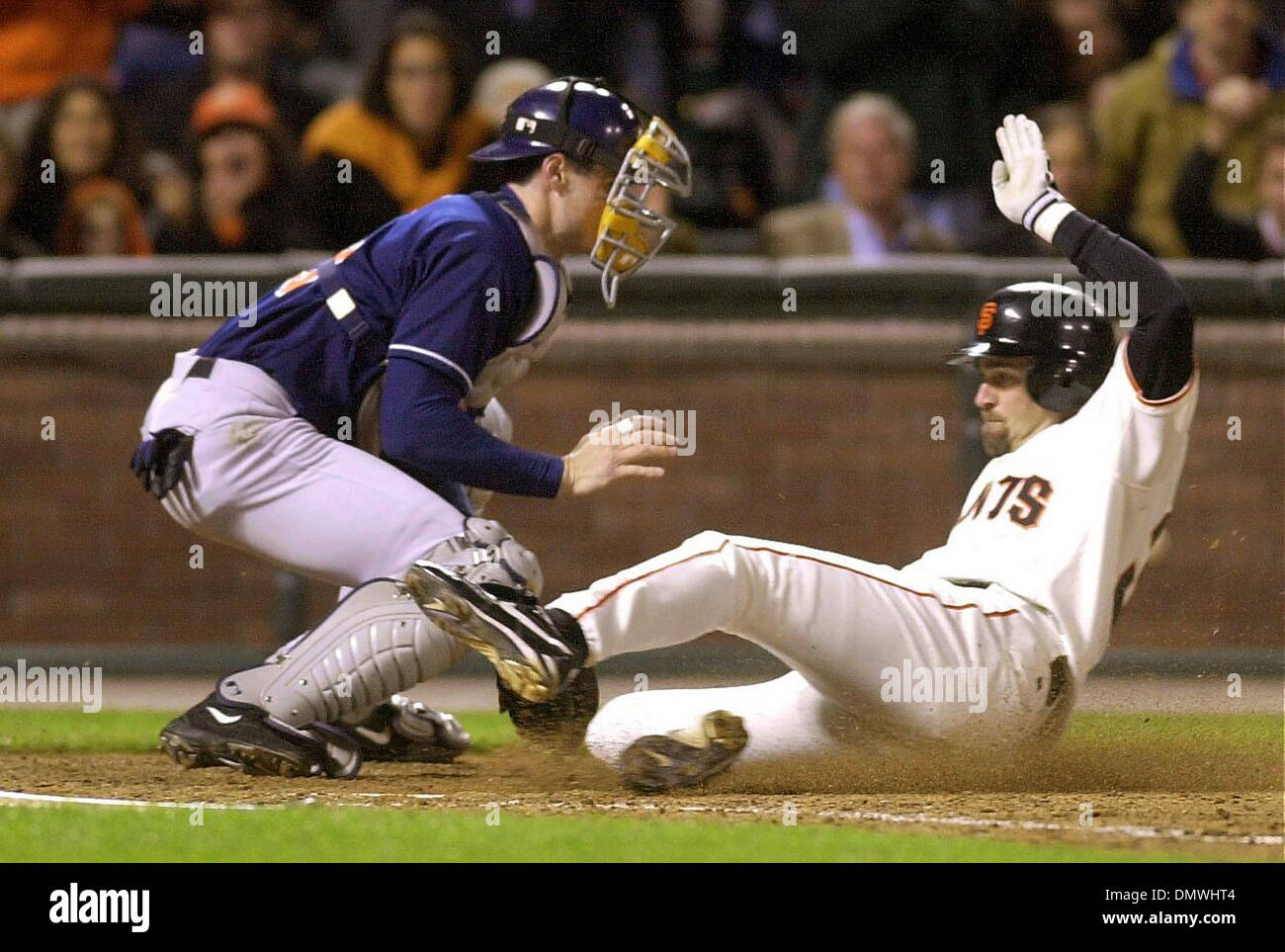 Jun 05, 2001; San Francisco, CA, USA; Giants Rich Aurilia is safe at ...