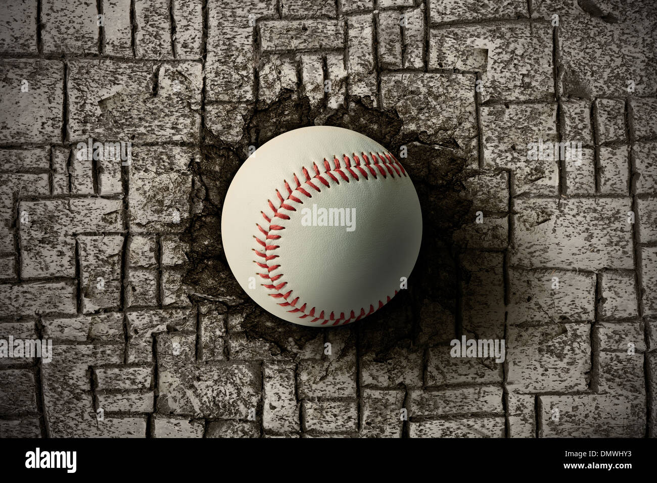 baseball ball embedded in a brick wall Stock Photo - Alamy