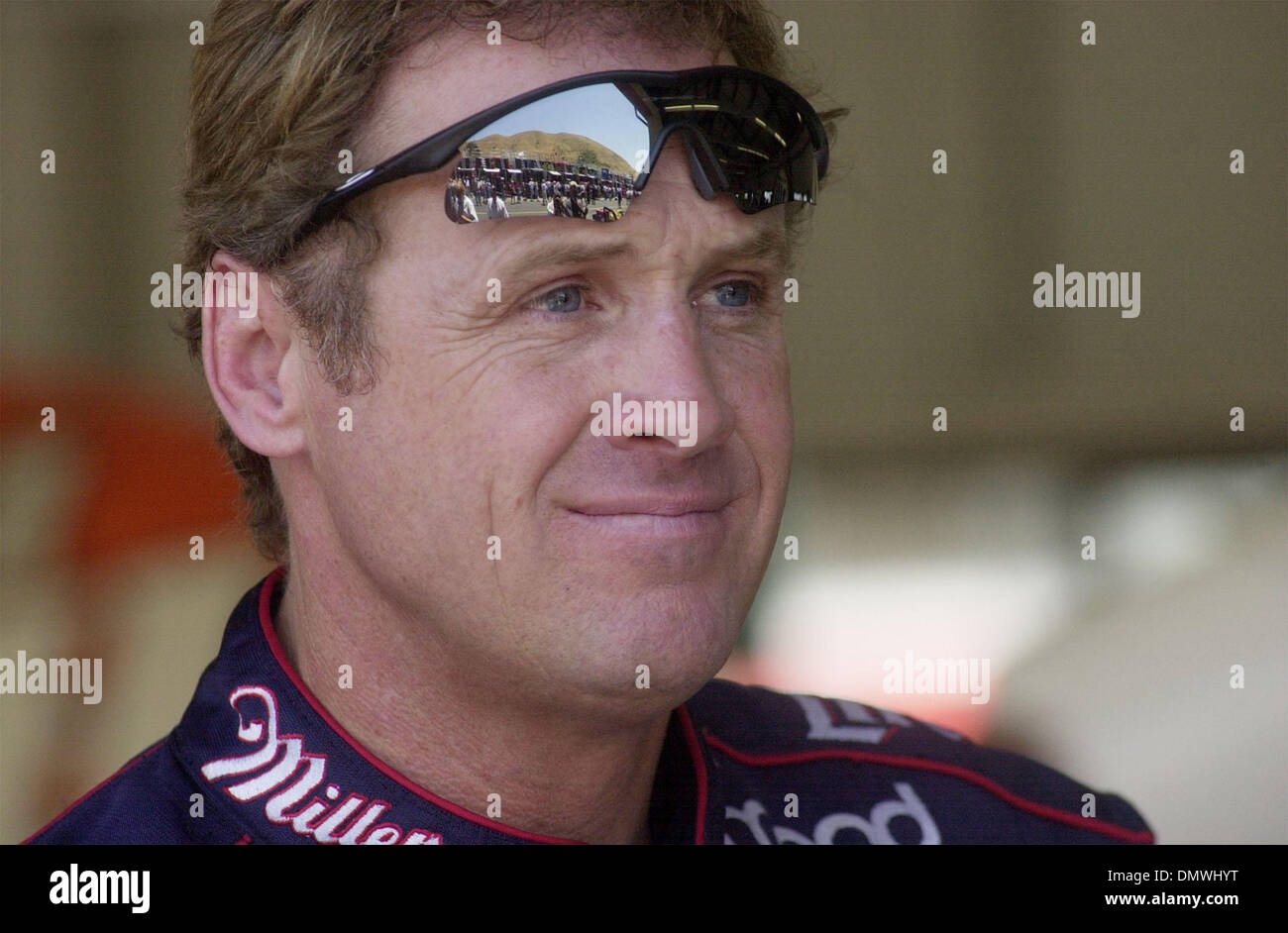 Jun 22, 2001; Sonoma, CA, USA; Rusty Wallace, #2, relaxes under the ...