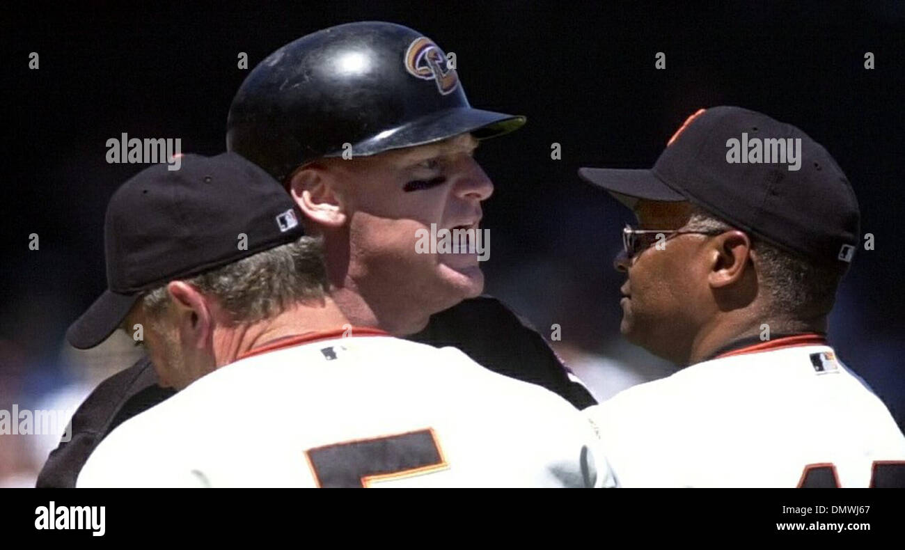 Jul 22, 2001; San Francisco, CA, USA; Arizona's Matt Williams is held ...