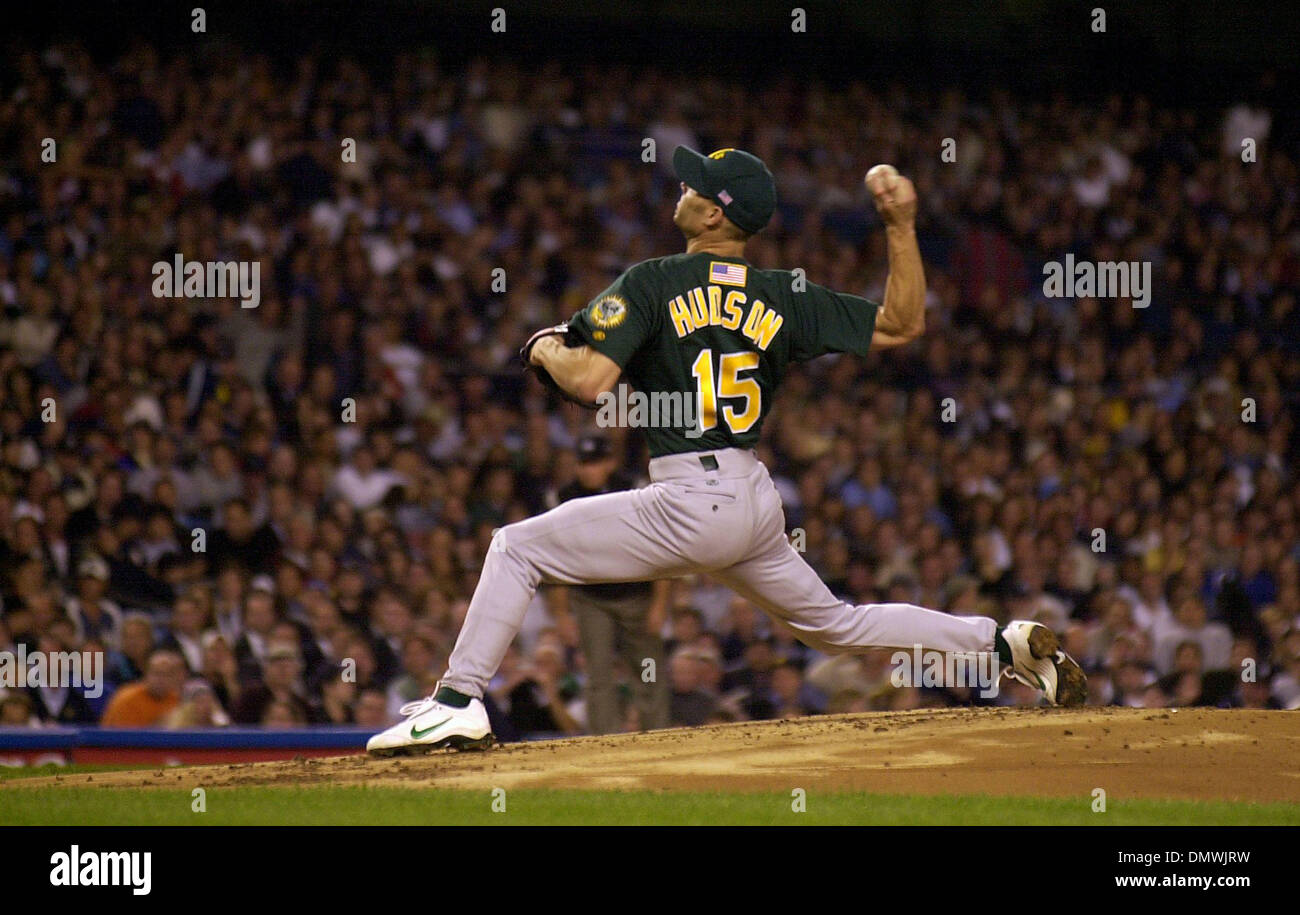 Oct 07, 2001; Bronx, NY, USA; Oakland A's pitcher Tim Hudson, #15 ...