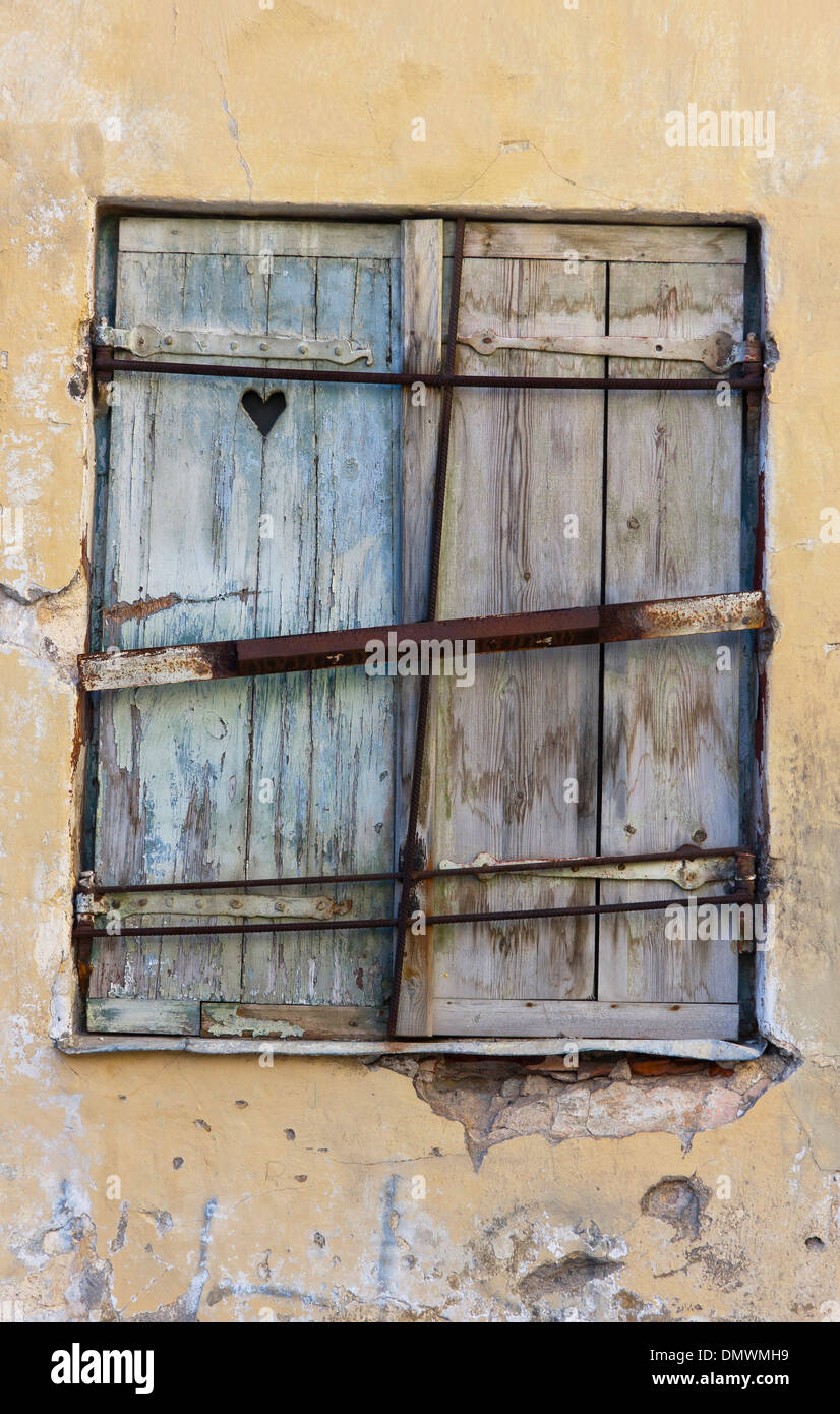Old wood made window hatch or shutter with heart shape in it Stock ...