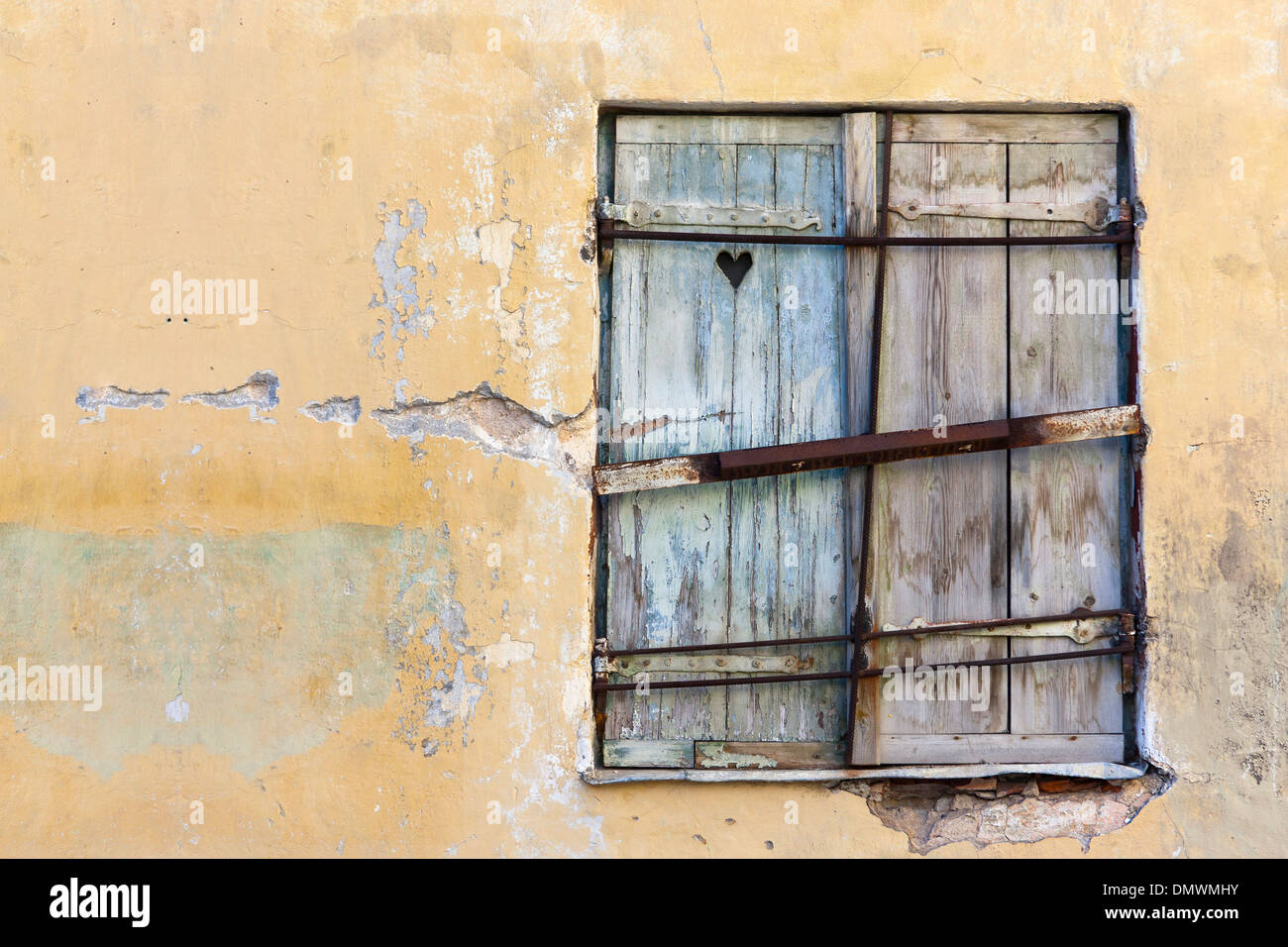 Old wood made window hatch or shutter with heart shape in it Stock ...