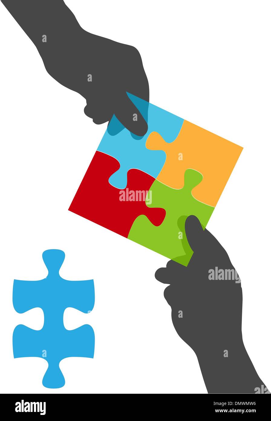 People hands team collaboration puzzle solution Stock Vector Image ...