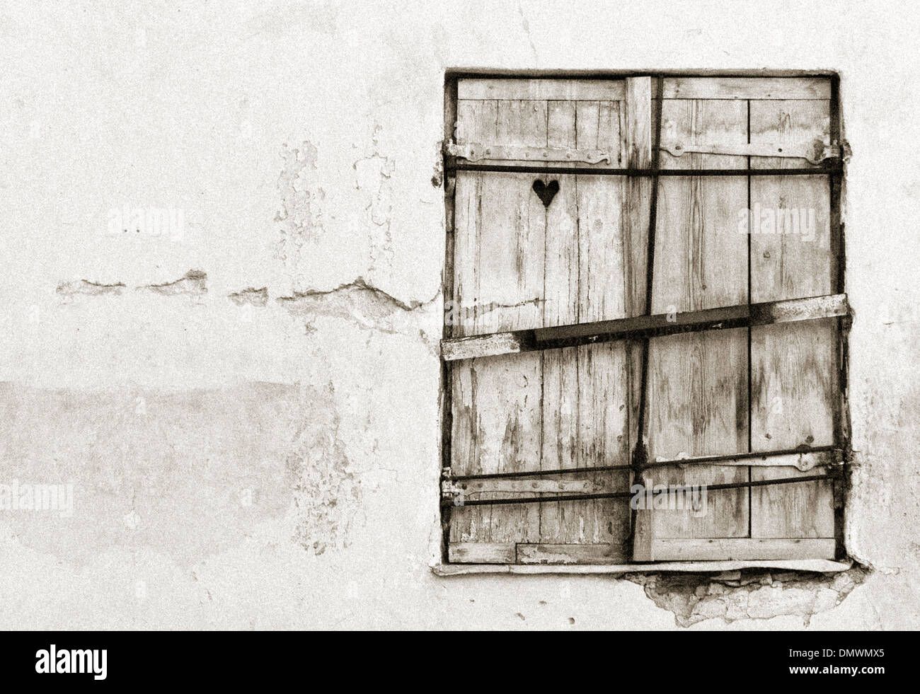 Old wood made window hatch or shutter with heart shape in it Stock ...
