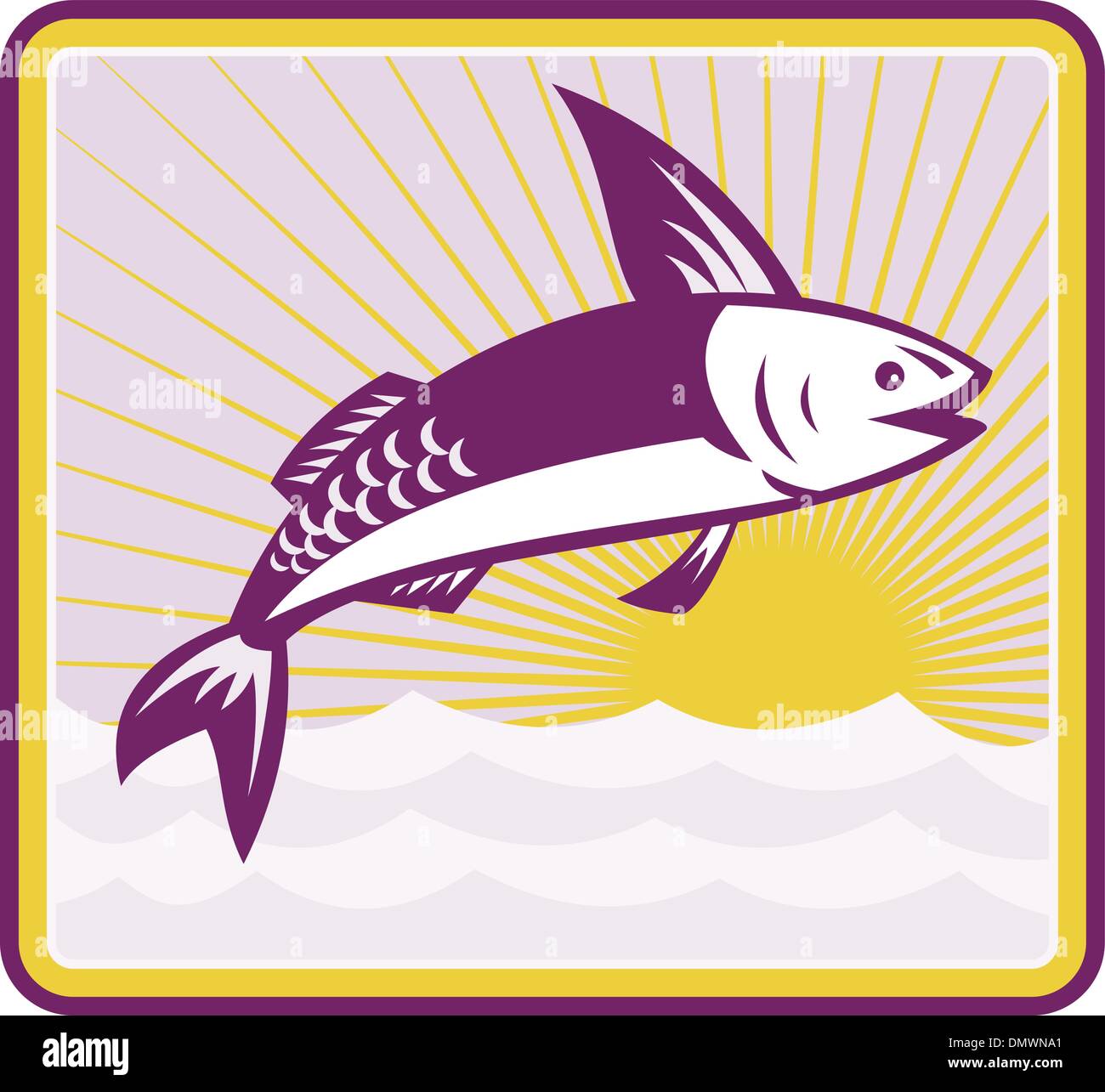 Flying Fish At Sea Ocean Square Retro Stock Vector Image & Art - Alamy