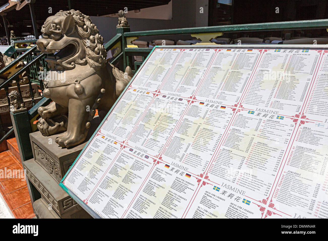 Menu for Chinese restaurant in multiple languages, Playa Blanca ...