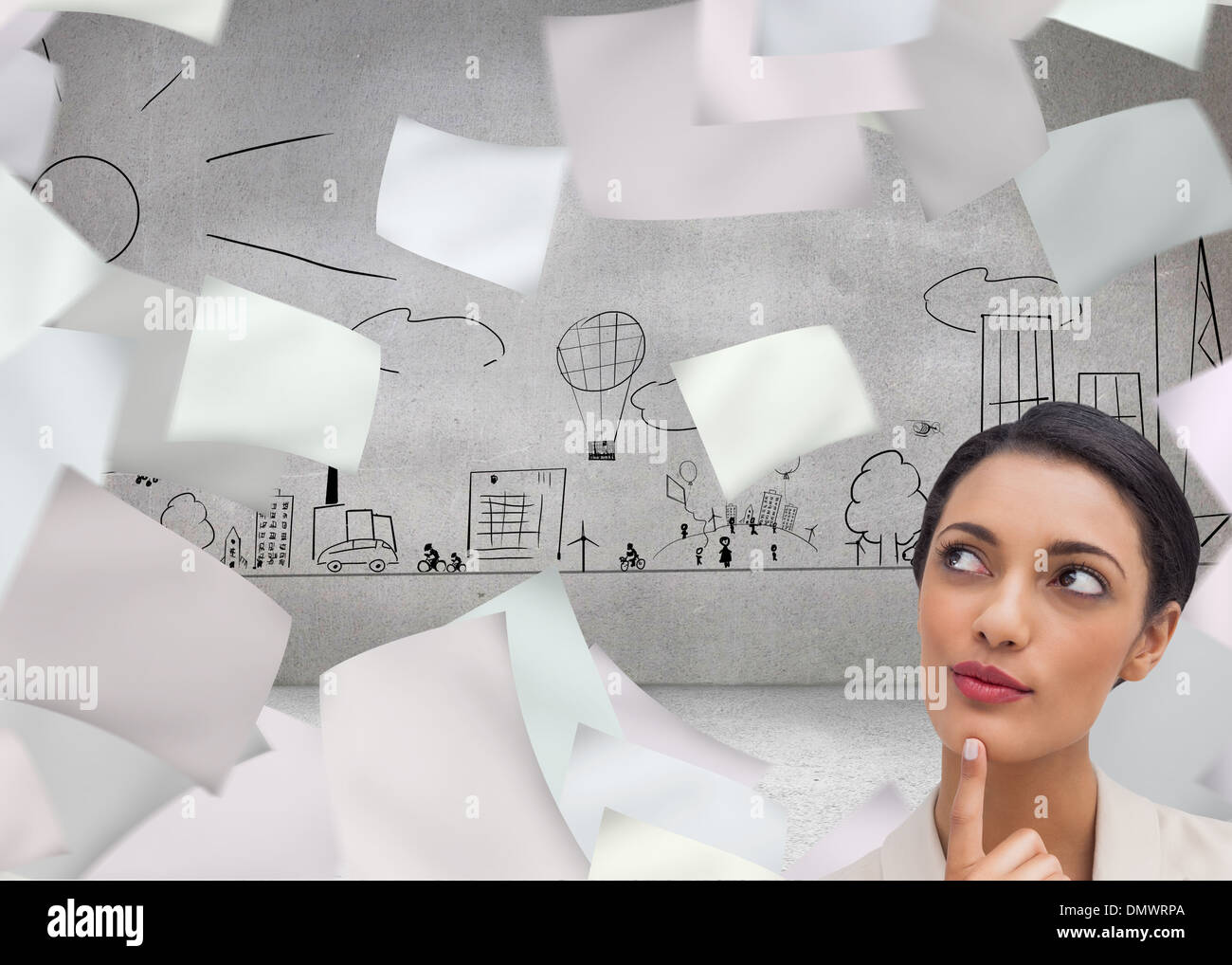 Composite image of smiling businesswoman thinking Stock Photo - Alamy