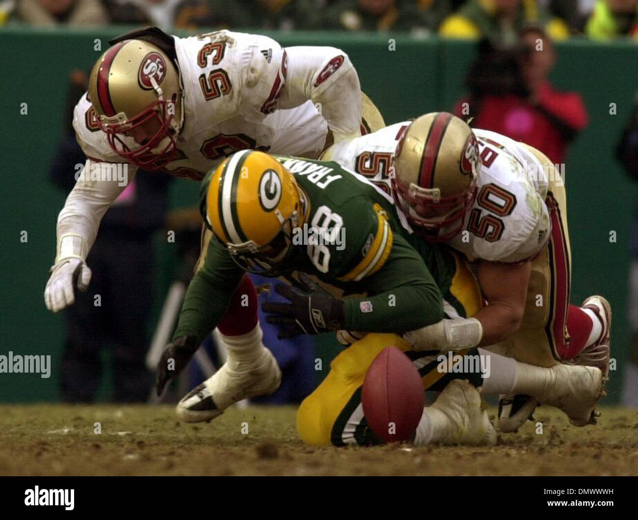 Jan 13, 2002; Green Bay, WI, USA; 49ers Derek Smith and Jeff Ulbrich ...