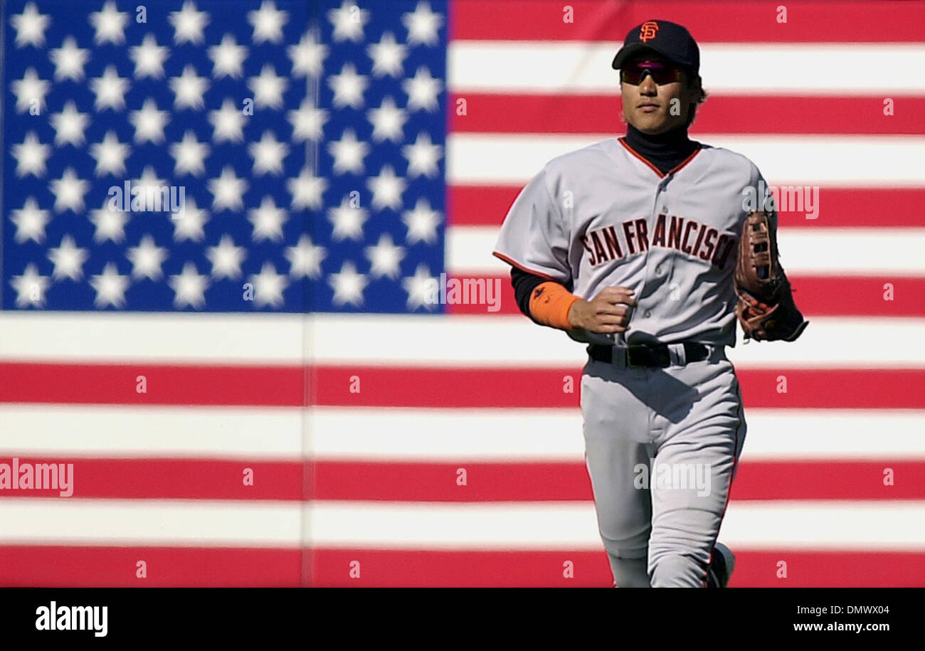 Mar 30, 2002; San Francisco, CA, USA; Framed by the American flag, San ...
