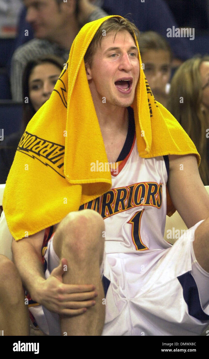 Apr 17, 2002; Oakland, CA, USA;Troy Murphy enjoys watching his Warrior ...