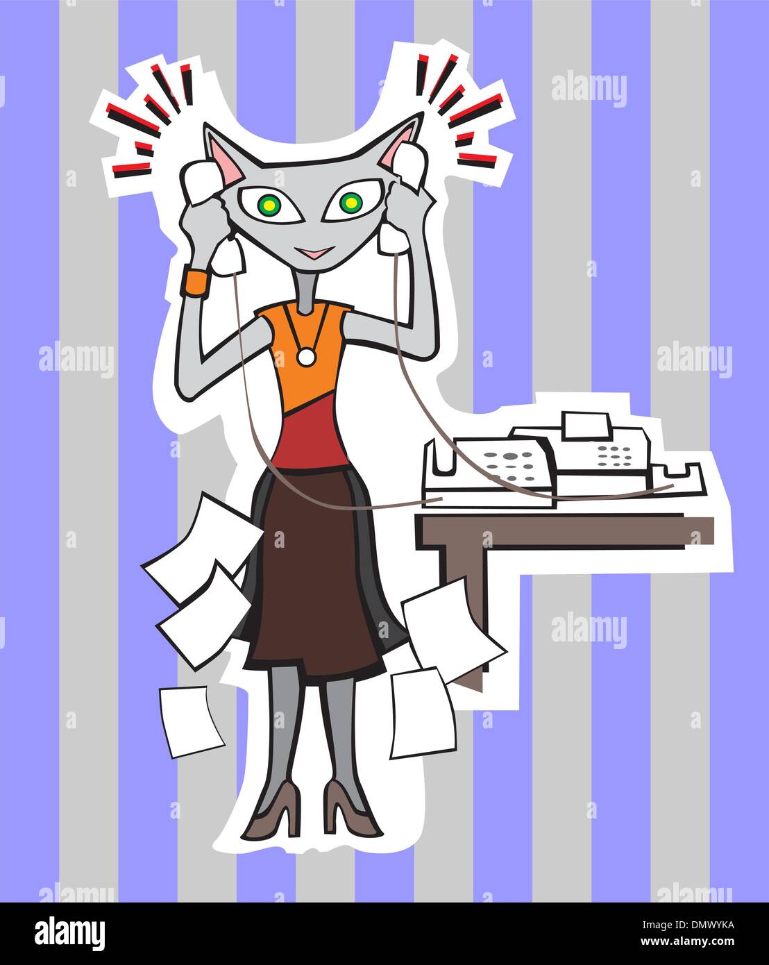 Cartoon secretary cat busy Stock Vector Images - Alamy