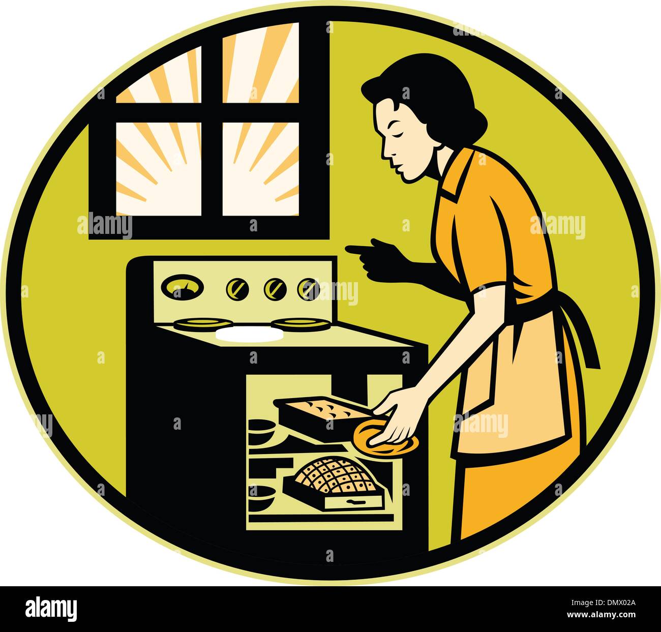 Woman bake oven retro Stock Vector Images - Alamy