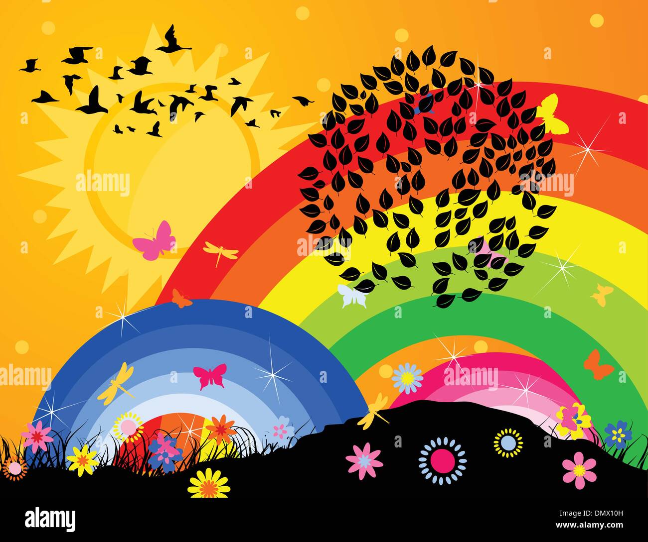 Bird over tree Stock Vector Images - Alamy