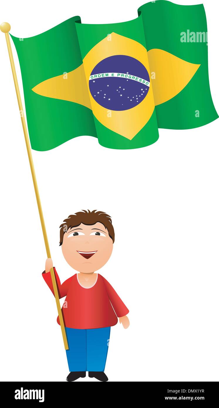 Vector illustration of a boy with the flag of Brazil Stock Vector Image ...