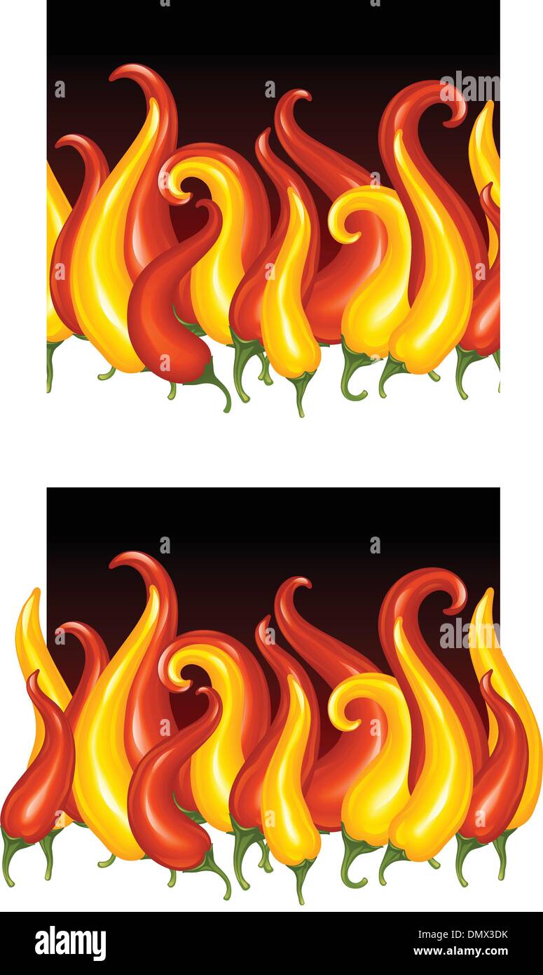 Red Hot chilli pepper in the shape of fire. Vector seamless horizontal ...
