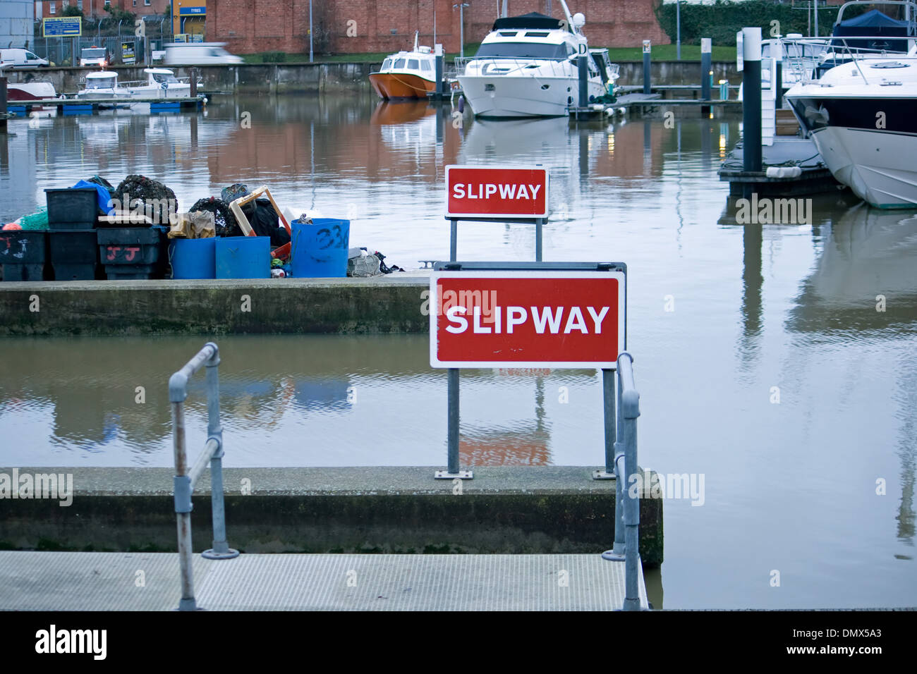 Slipway signs on Weymouth's inner harbour Stock Photo - Alamy