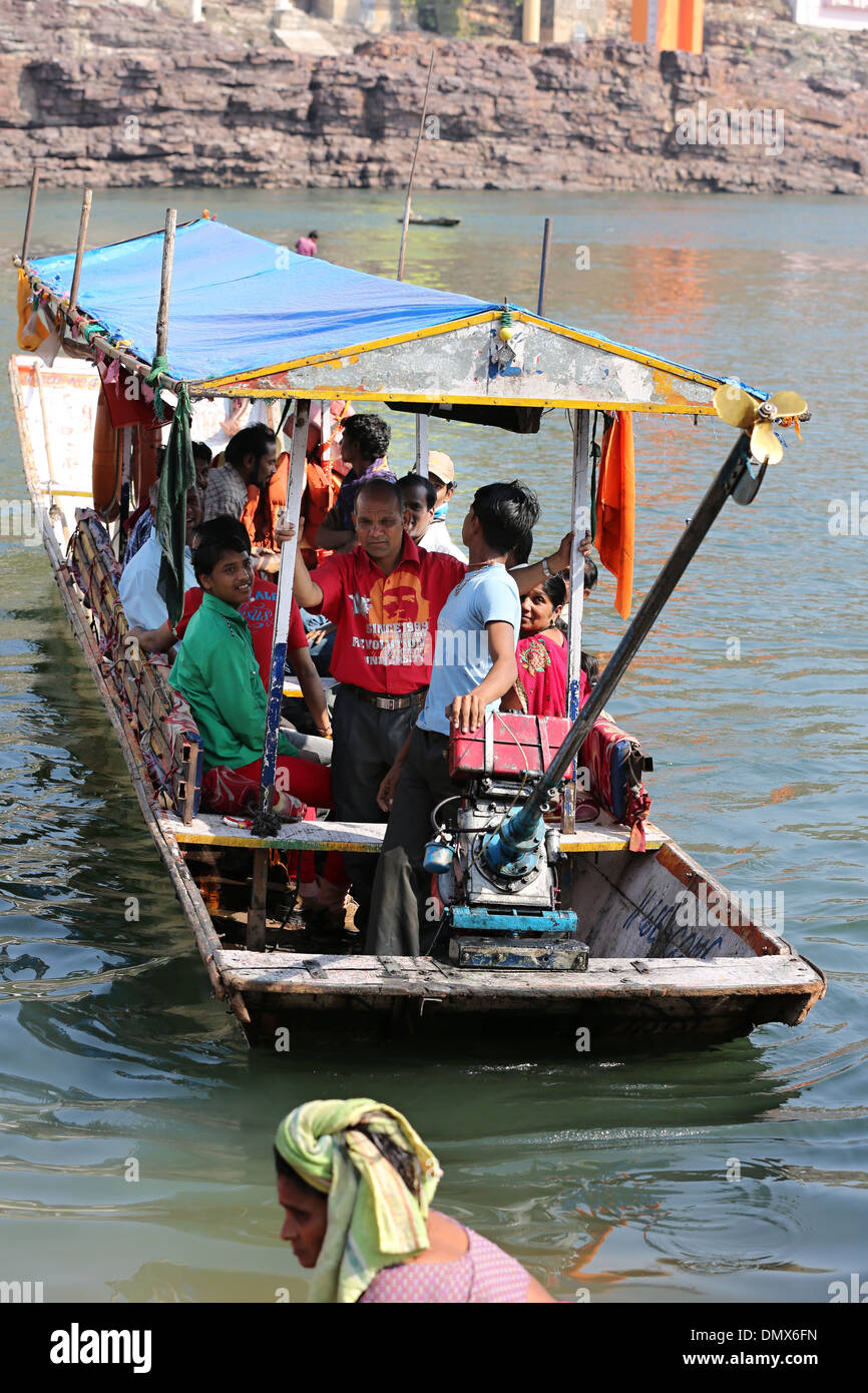 Crossing boat going to the Omkareshwar temple Madhya Pradesh India ...