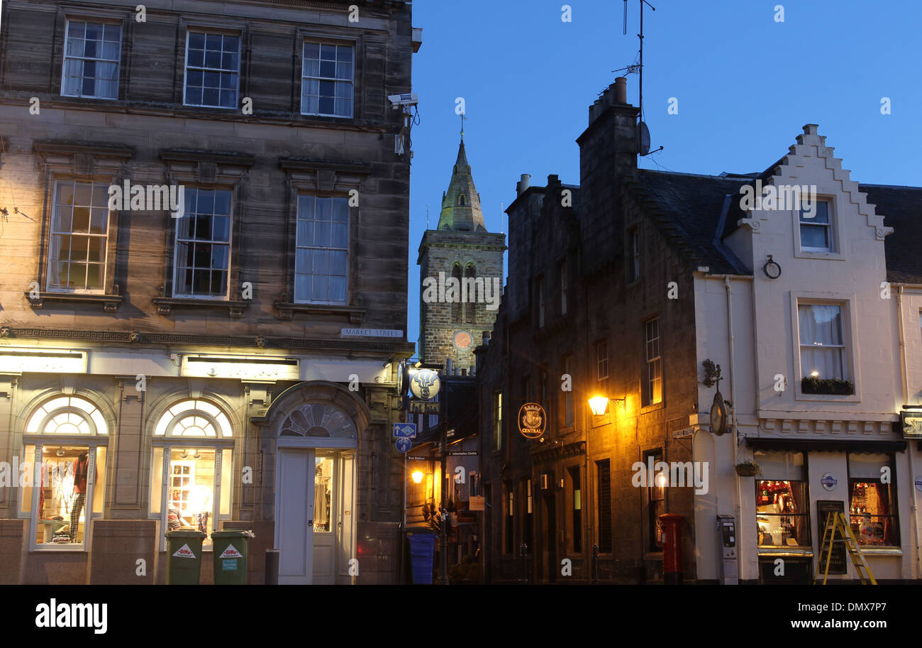 St Andrews street scene with tower of St Salvator chapel Scotland ...