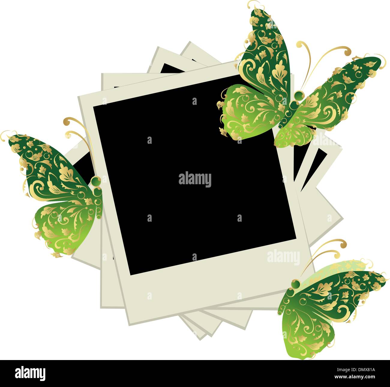 Pile of photos, insert your pictures into frames, butterfly decoration ...