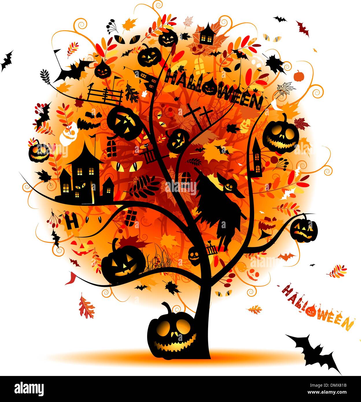 Halloween night party, concept tree for your design Stock Vector Image ...