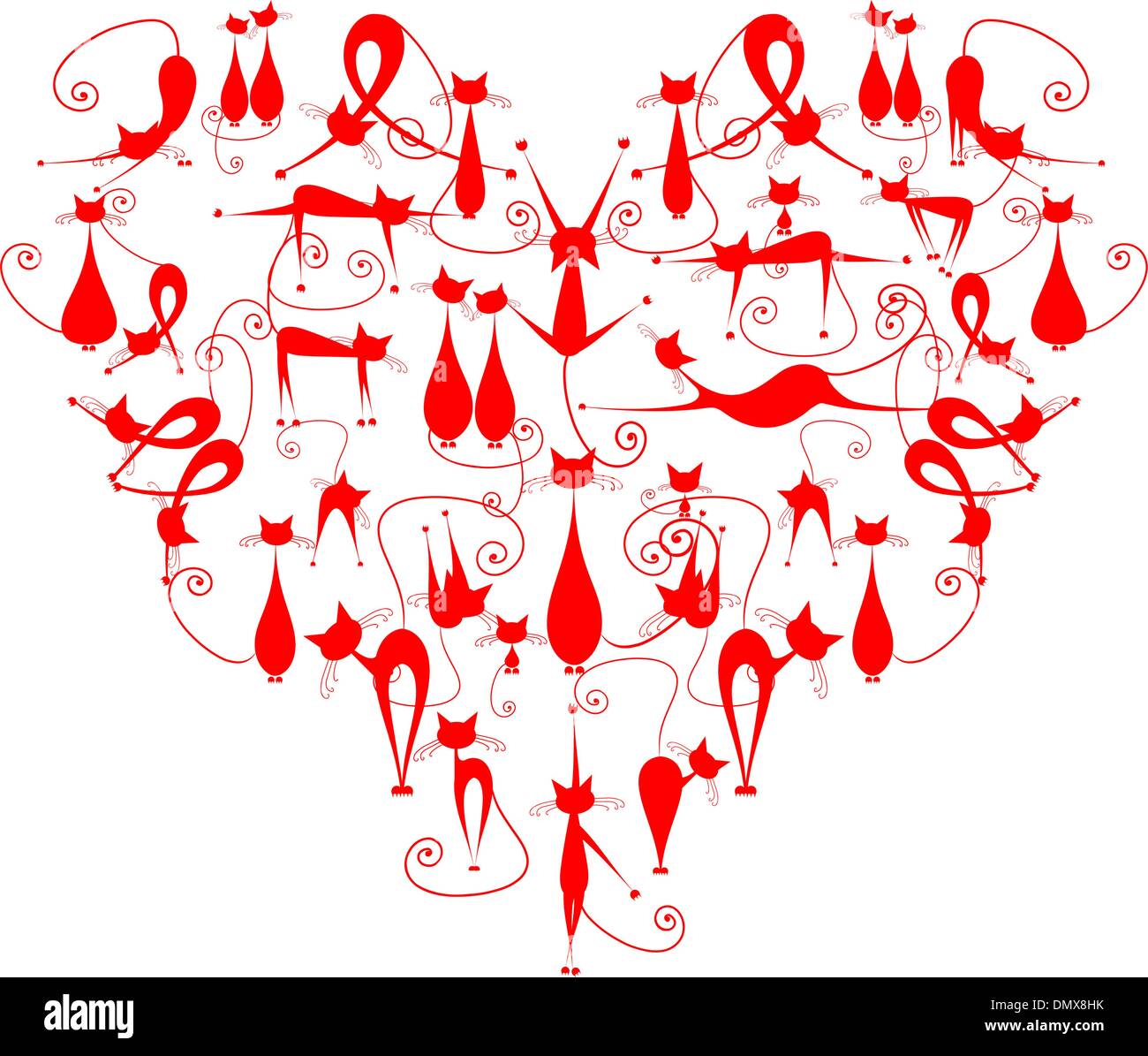 I love cats! Cats silhouette in heart shape for your design Stock ...