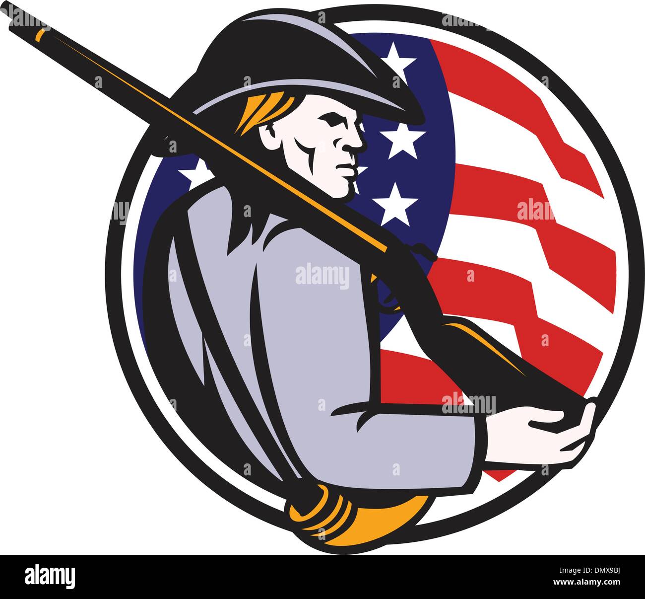 American Patriot Minuteman With Rifle And Flag Stock Vector Image & Art ...