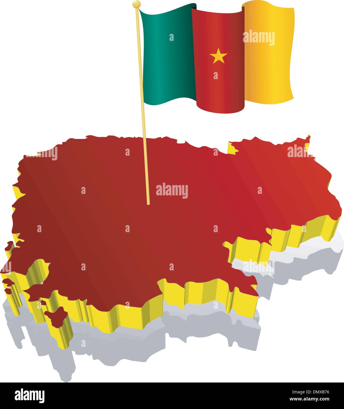 three-dimensional image map of Cameroon with the national flag Stock ...