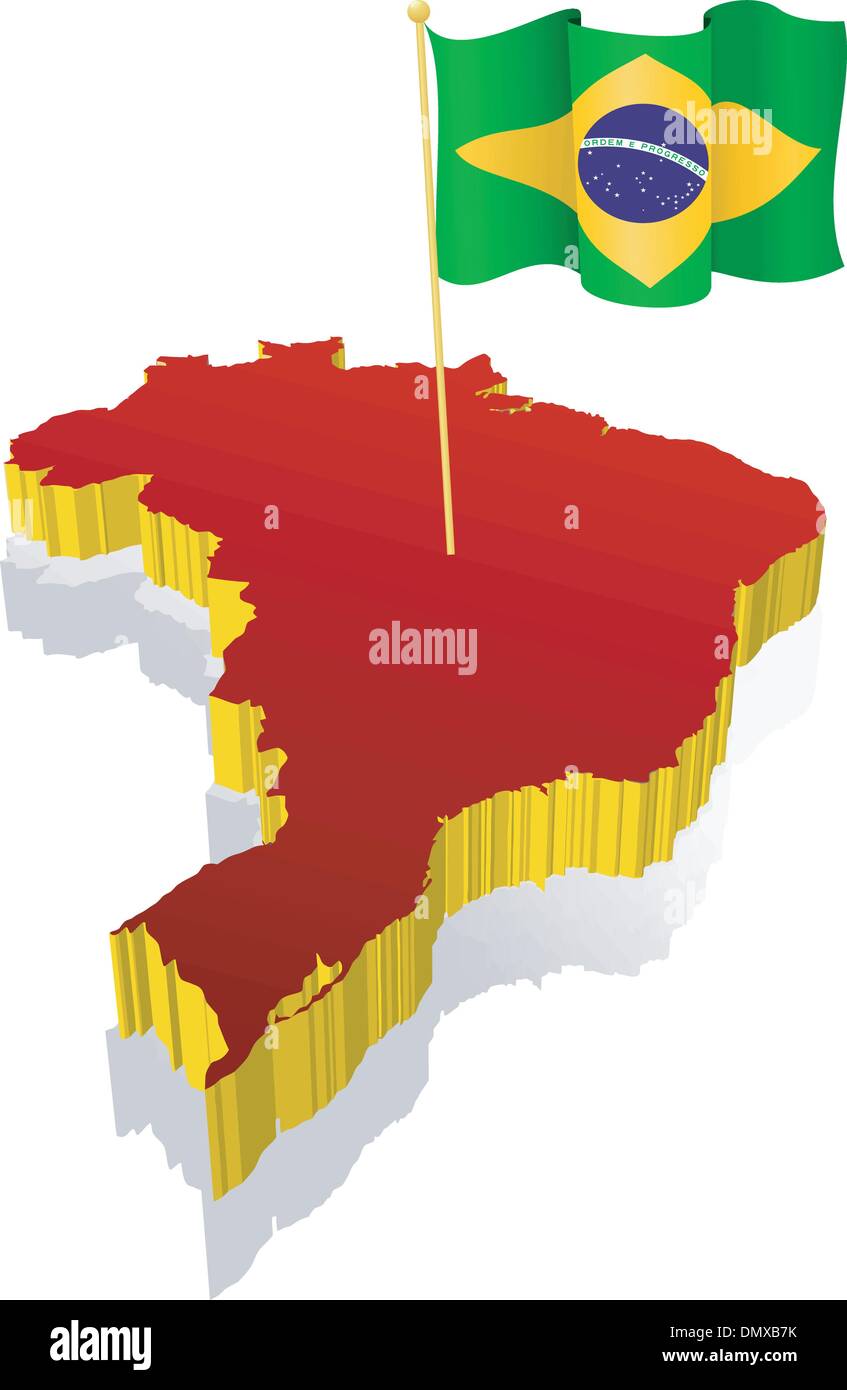 three-dimensional image map of Brazil with the national flag Stock ...