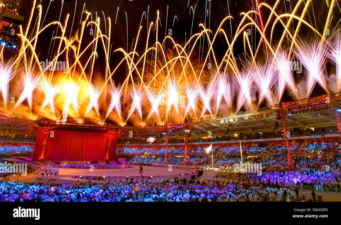 Feb 10, 2006; Turin, ITALY; Fireworks explode over the Olympic Satdium ...
