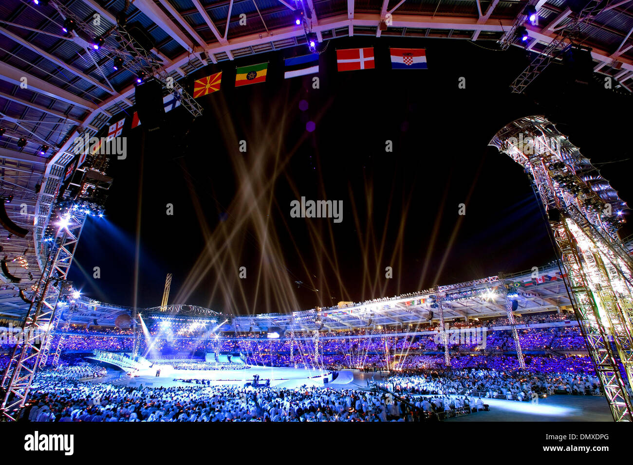 Feb 10, 2006; Turin, ITALY; Spotlights shine into the sky Friday night ...