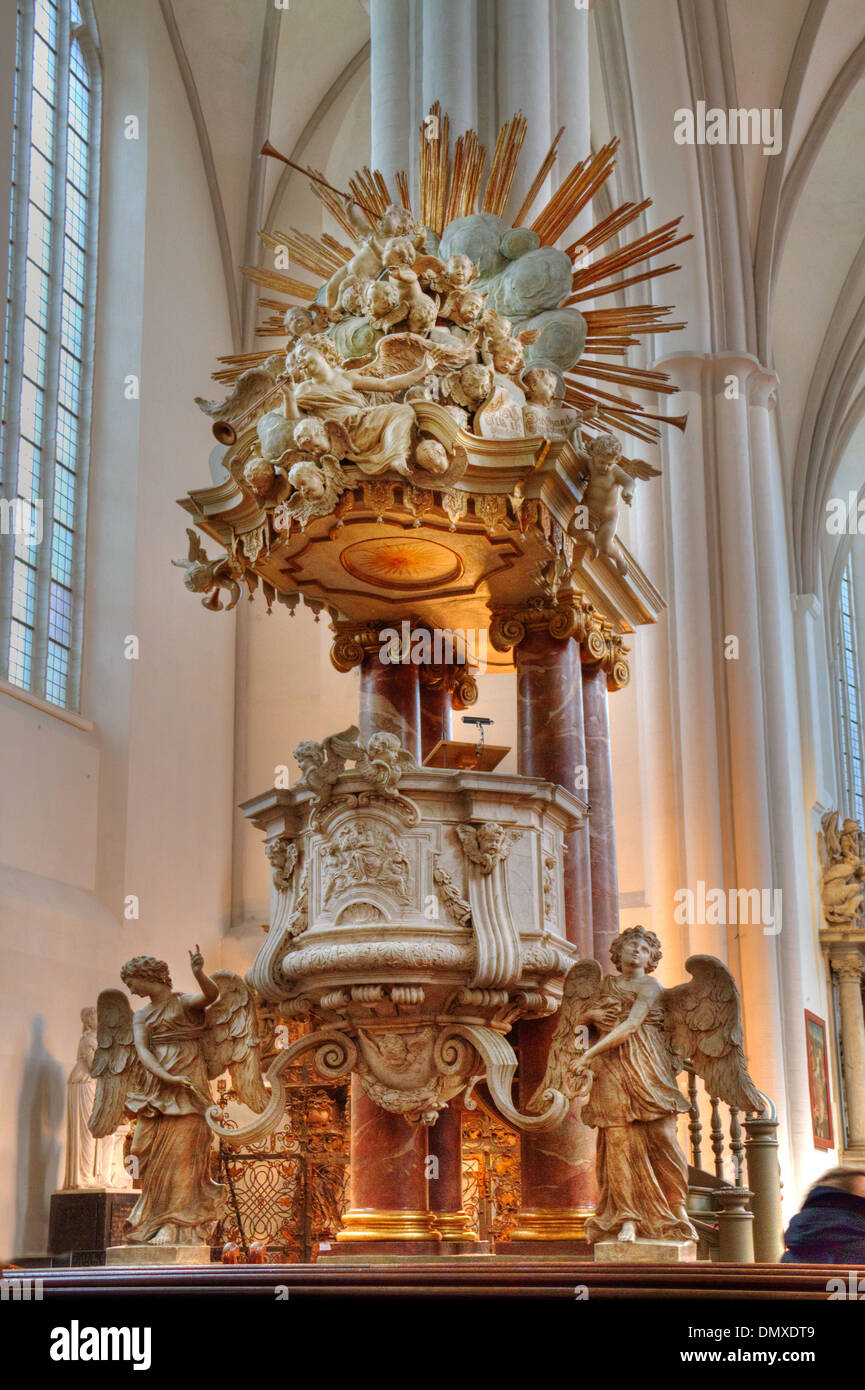 Baroque pulpit decorated with angels in St Mary's Church in Berlin ...