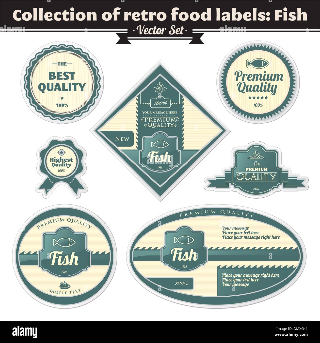 Collection Of Retro Food Labels. Fish Stock Vector Image & Art - Alamy