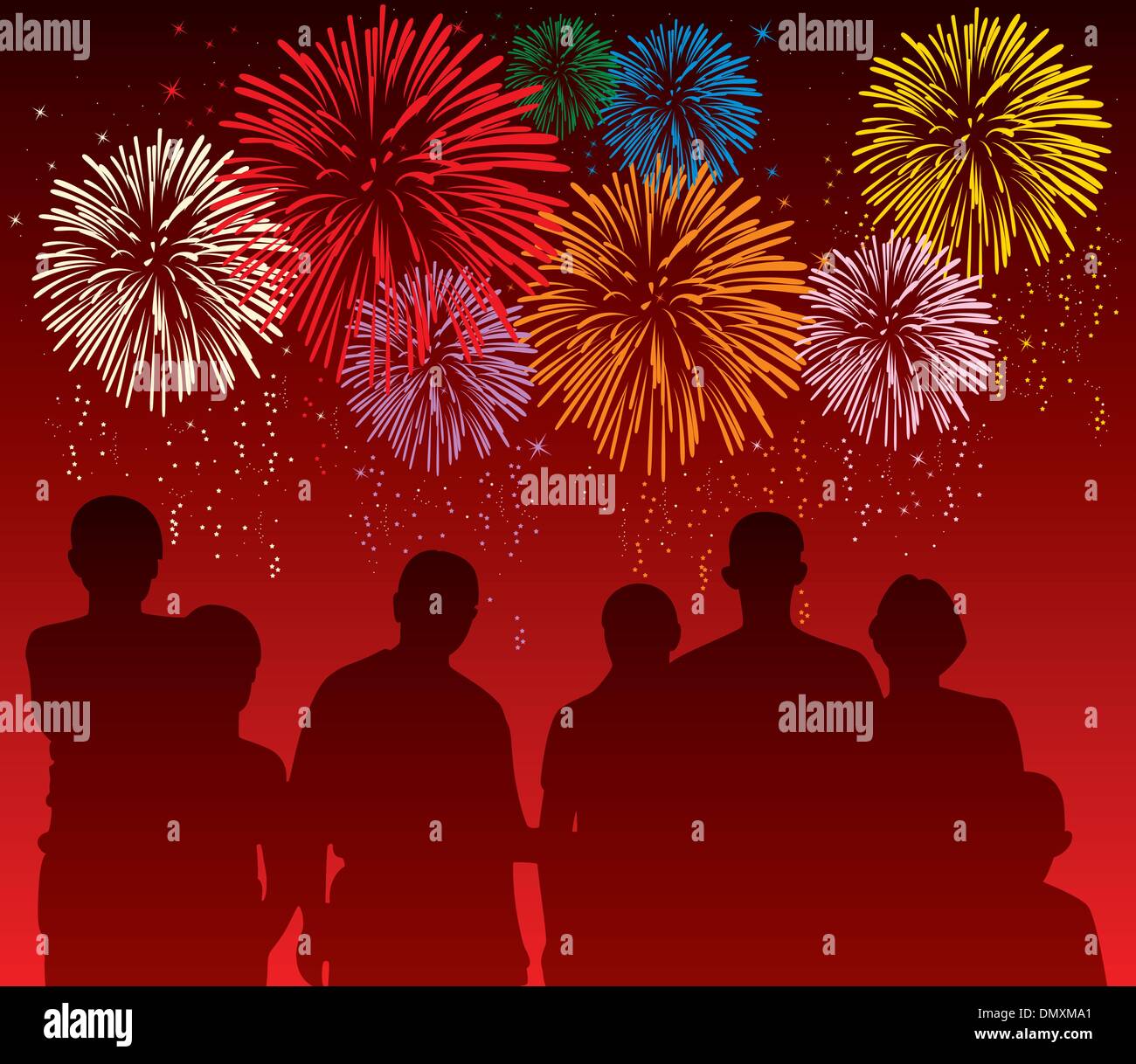 vector illustration of people watching colorful fireworks Stock Vector ...
