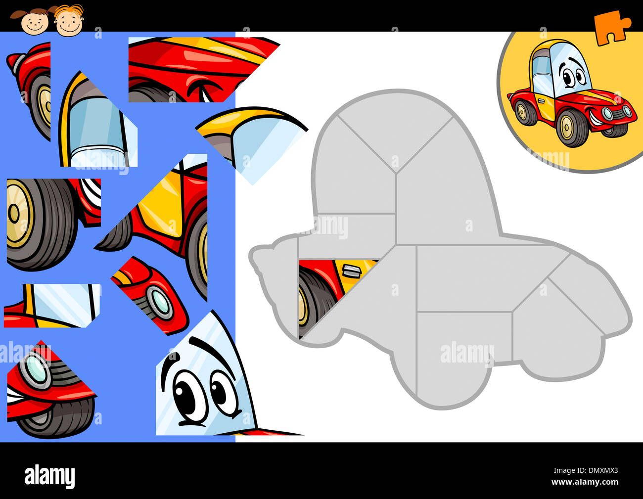 Cartoon Illustration of Education Jigsaw Puzzle Game for Preschool ...