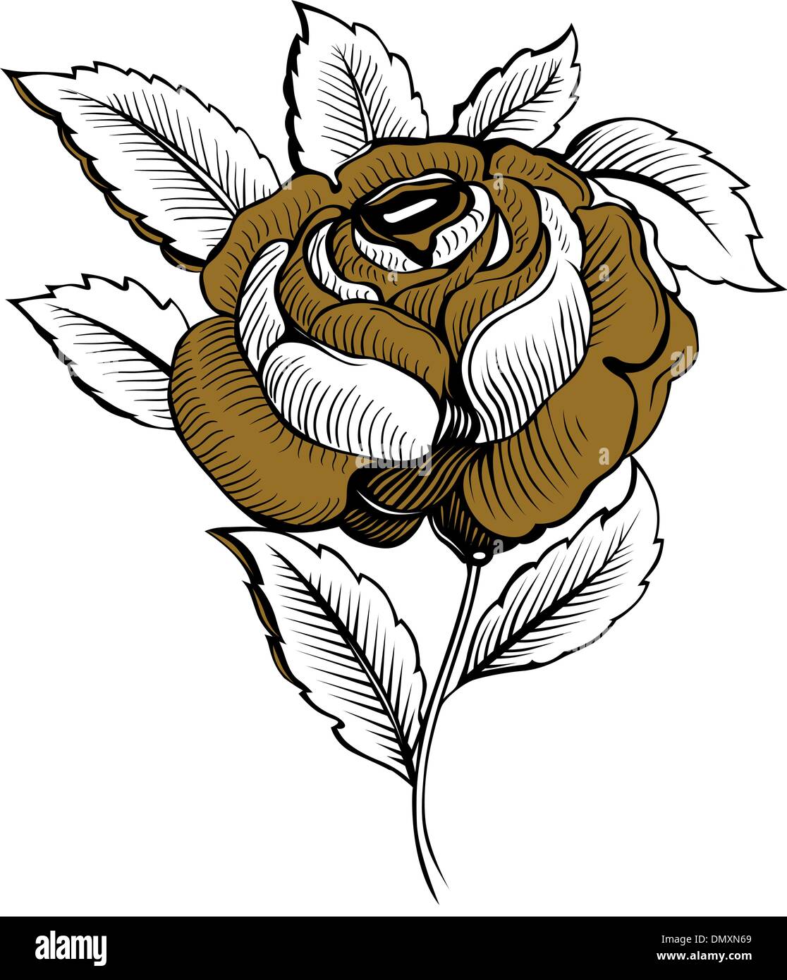 Gold rose black white Stock Vector Images - Alamy