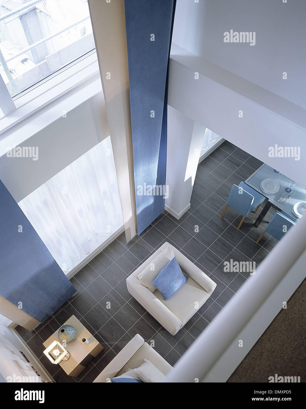 Elevated view of open plan lounge area Stock Photo - Alamy