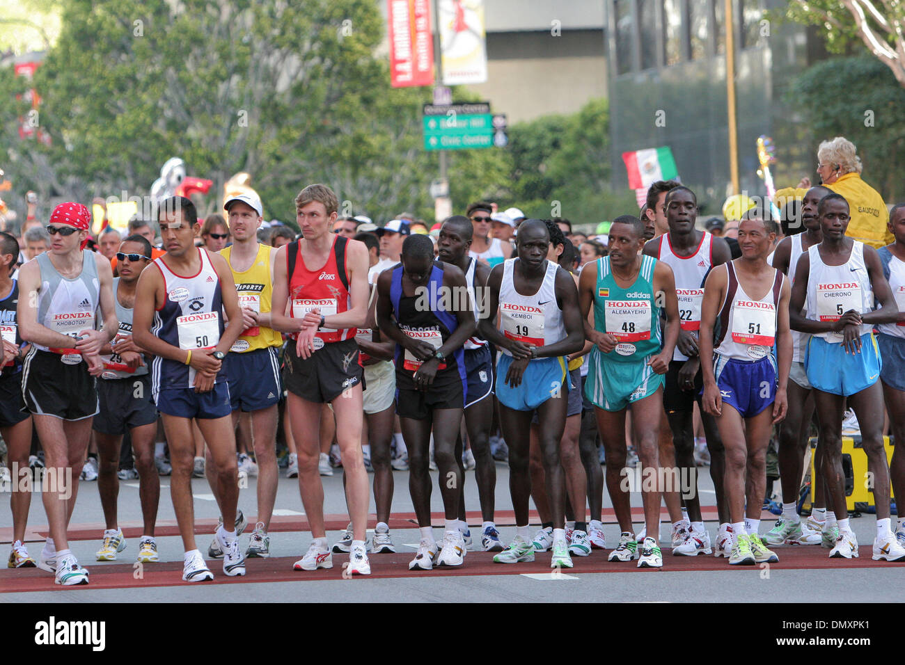Mar 19, 2006; Los Angeles, CA, USA; The Elite male runners prepare for ...