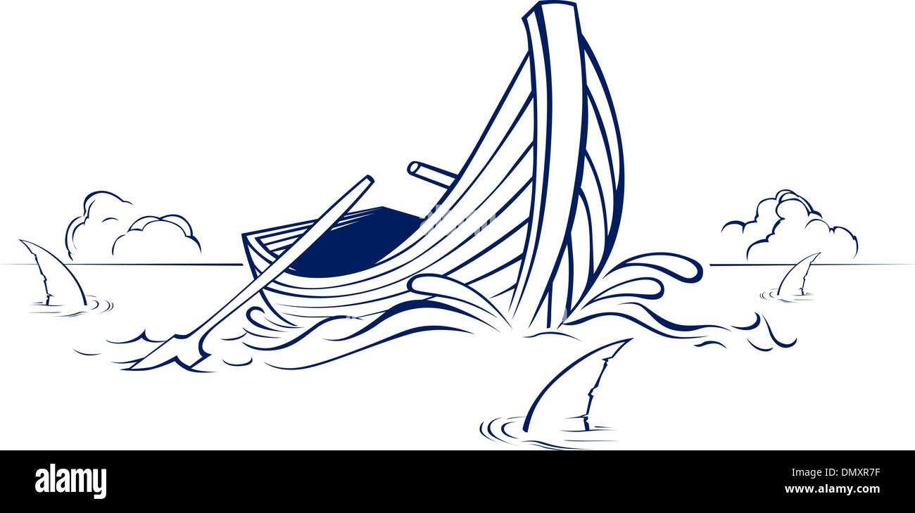 Sea landscape wooden boat Cut Out Stock Images & Pictures - Alamy