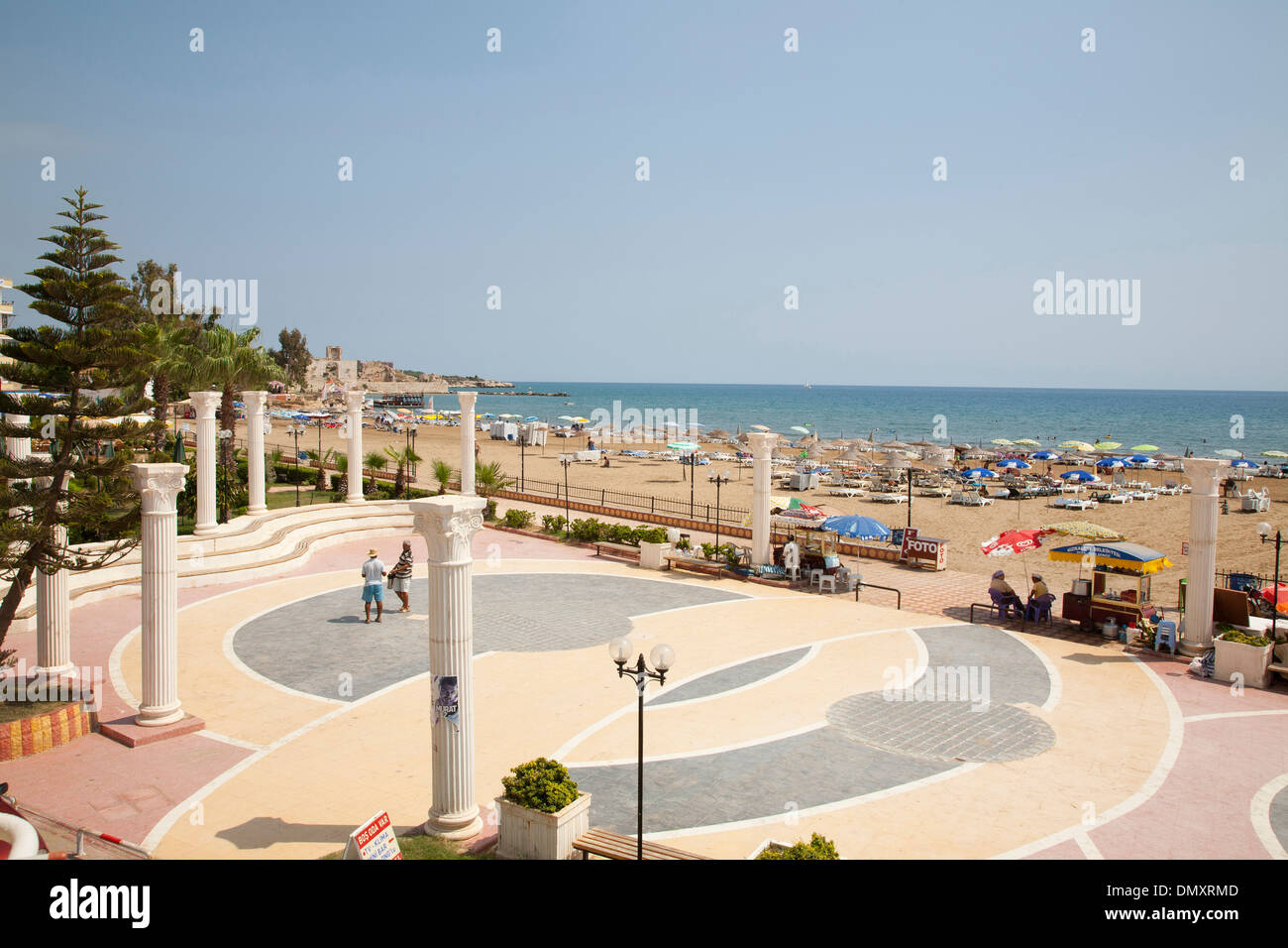beach and castle of korykos, kizkalesi, mediterrean coast, turkey, asia ...