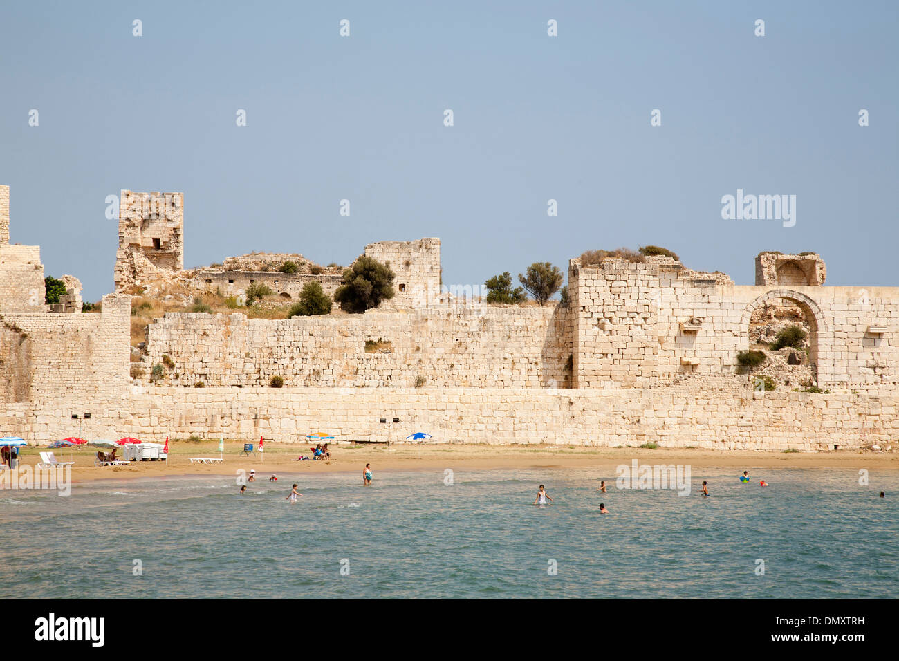 beach and castle of korykos, kizkalesi, mediterranean coast, turkey ...